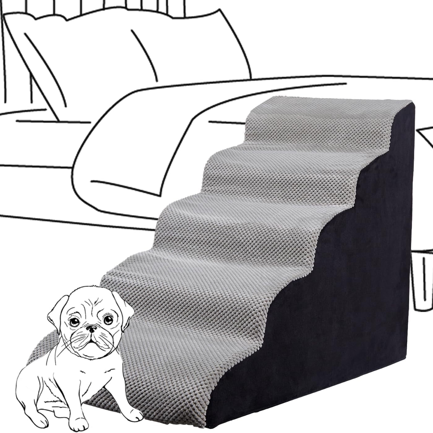 Dog Stairs for High Beds 24-26 inches Tall, 5-Step Dog Steps for ...
