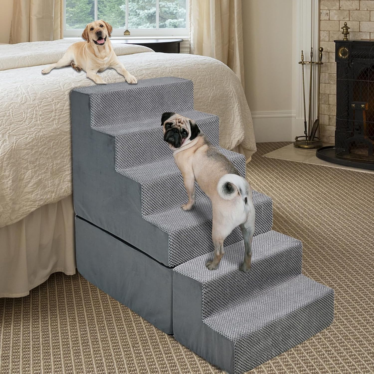 Dog Stairs for High Beds 28-30 inches Tall, 6-Step Dog Stairs for Small ...