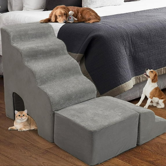 Dog Stairs for High Beds 34inch 7-Step Foam Pet Stairs with Washable ...