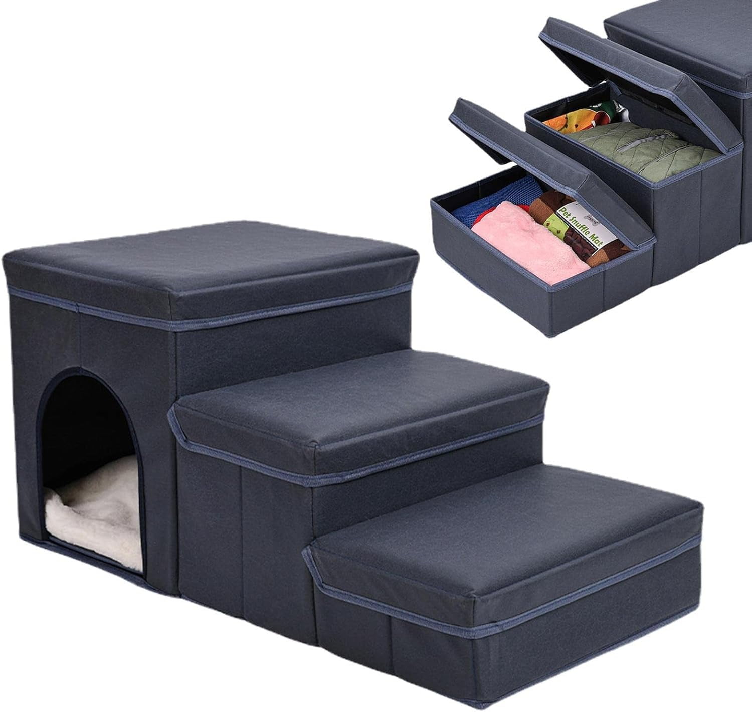 Dog Stairs with Pet Bed - 3in1 Pet Stairs House and Storage Box ...
