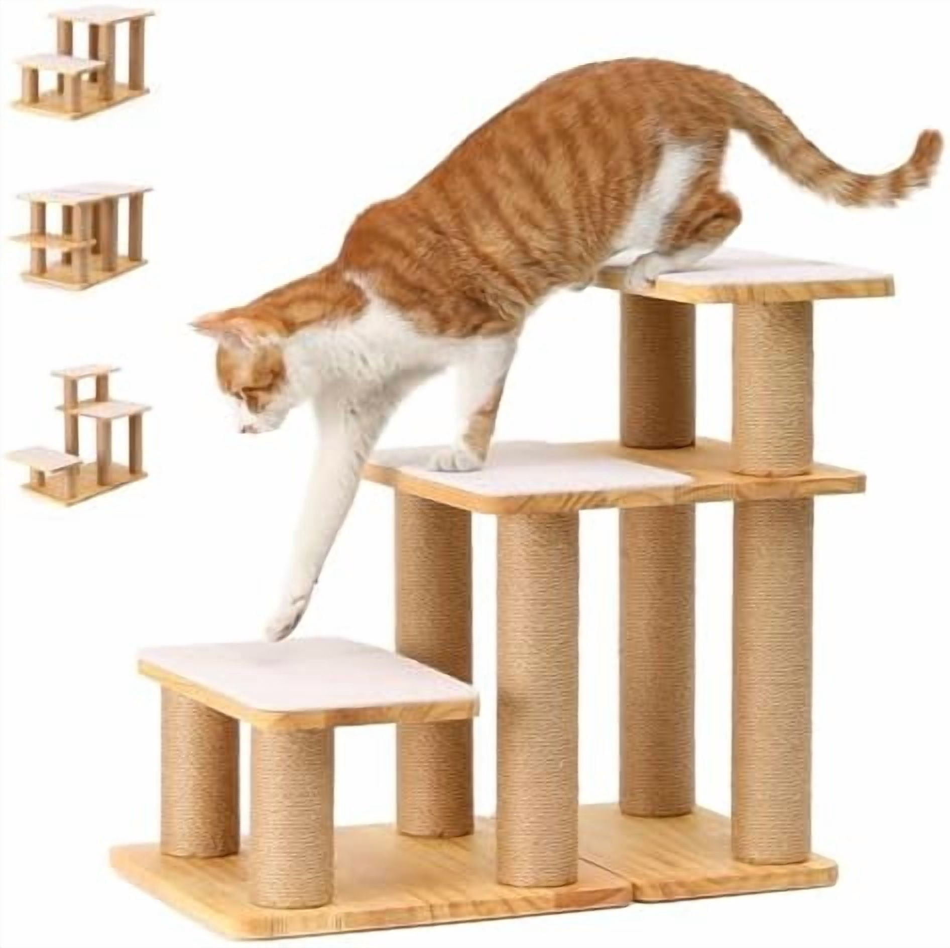 Dog Stairs, Solid Wood Pet Stairs with Cat Scratching Post ...