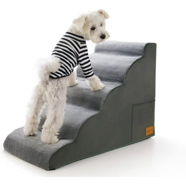 Moserein Pet Stairs Wood Pet Steps Foldable 4 Levels Dog Stairs Ramp ...