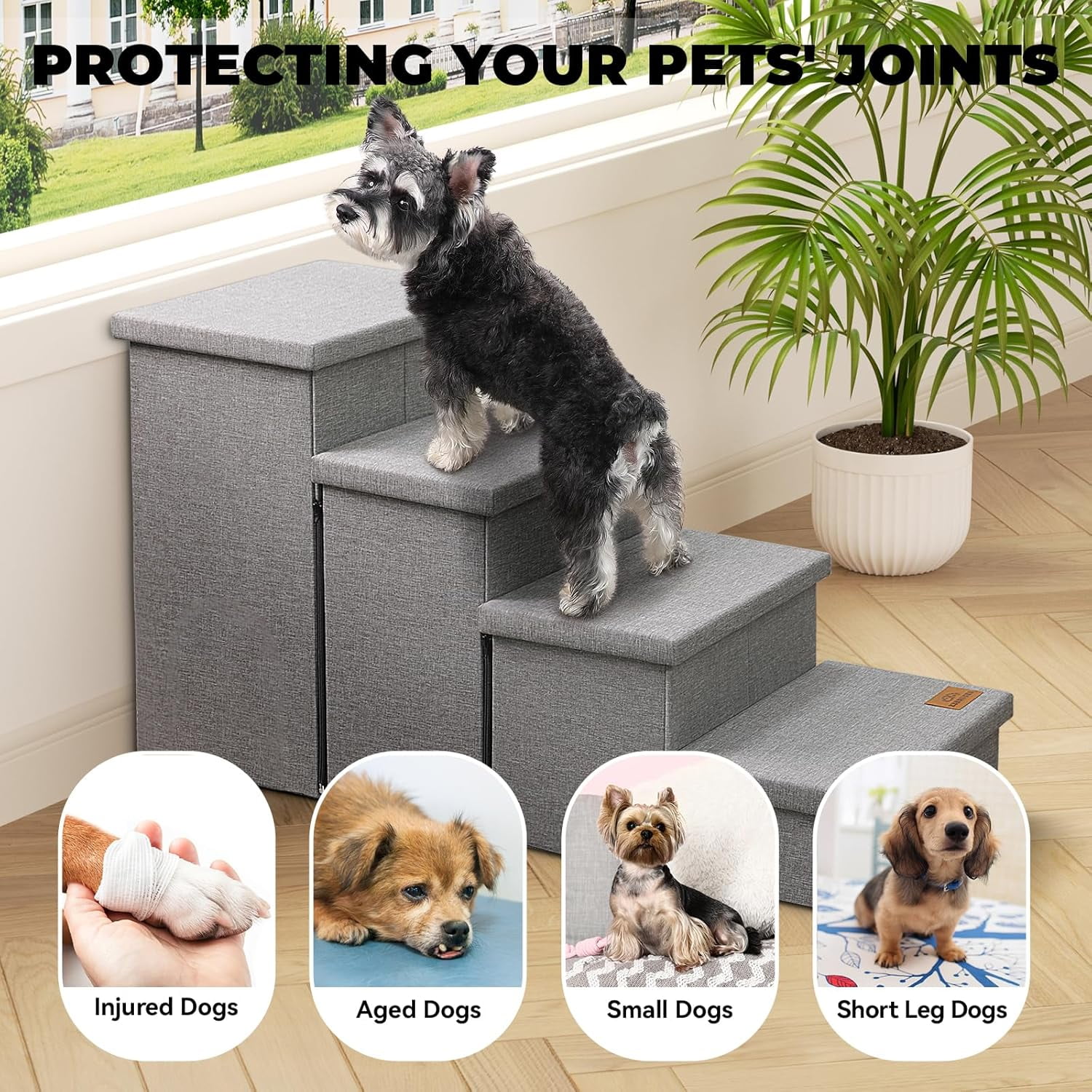 “Dog Stairs with Storage, 23” H 4-Step Wider Pet Steps for High Beds ...