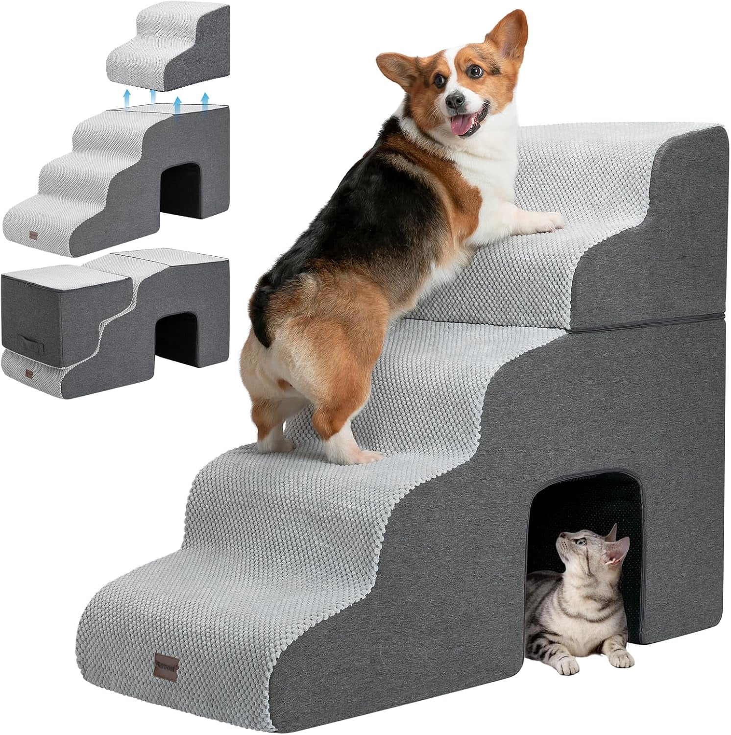 Dog Stairs for High Beds with Tunnel, Dog Steps for Small Dogs and Cats ...