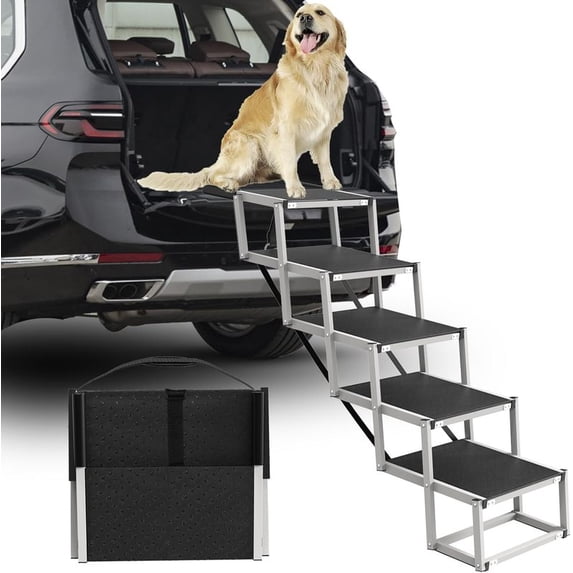 Dog Stairs for Large Dogs - 5 Step Wide 16in High 34in Foldable Dog ...