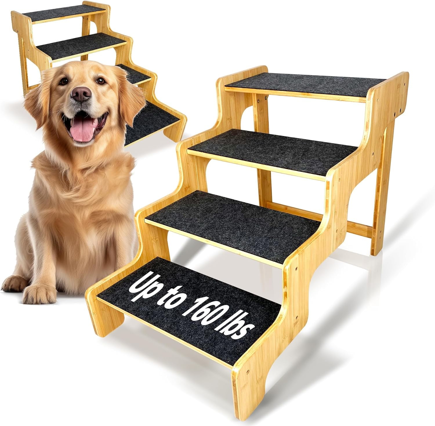 Dog Stairs for Large/Oldder Dogs,4 Steps Bamboo Wooden Pet Ramp for ...