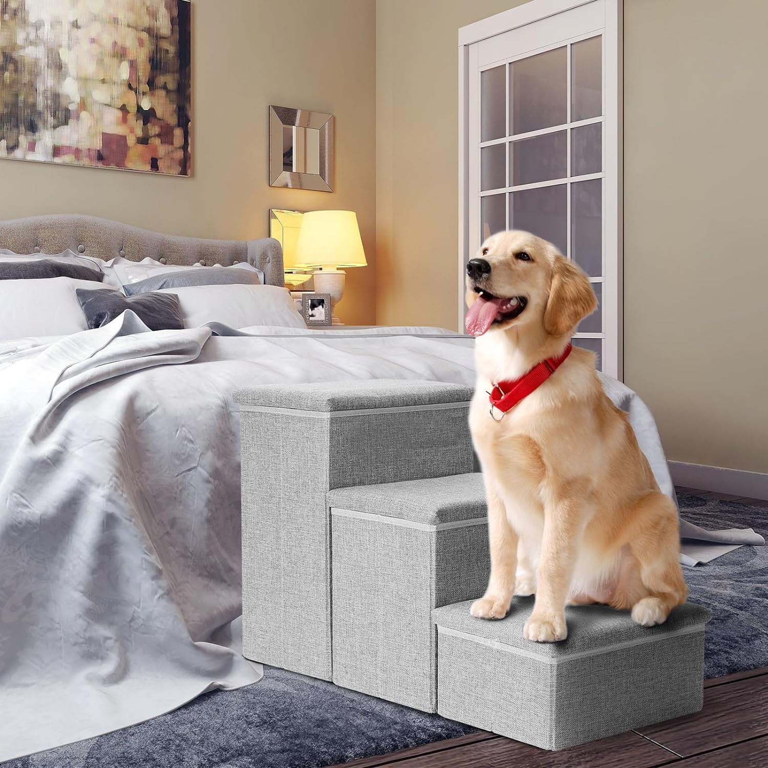 Collapsible Pet Couch Furniture, Sturdy Dog Stairs with Storage Steps ...