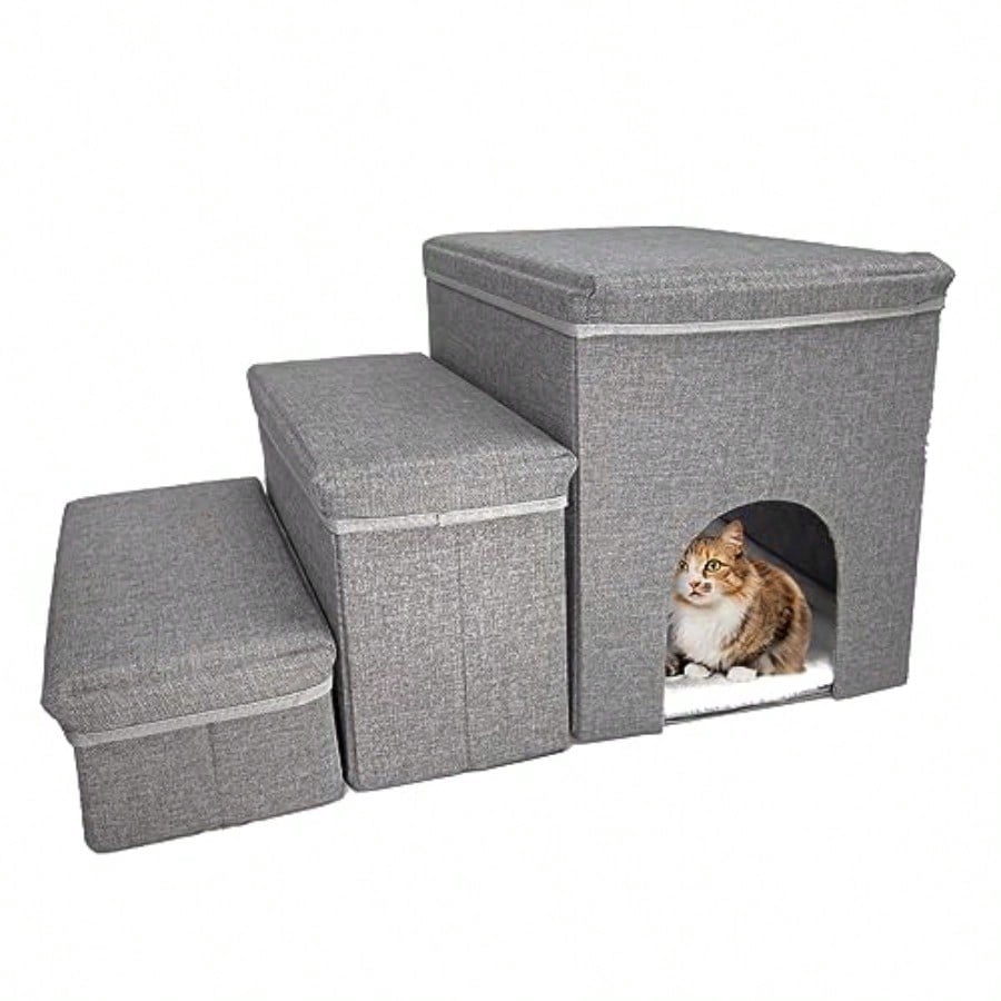 Dog Stairs with Storage Dog Steps for High Beds 3-Step Pet Stairs Ramp ...