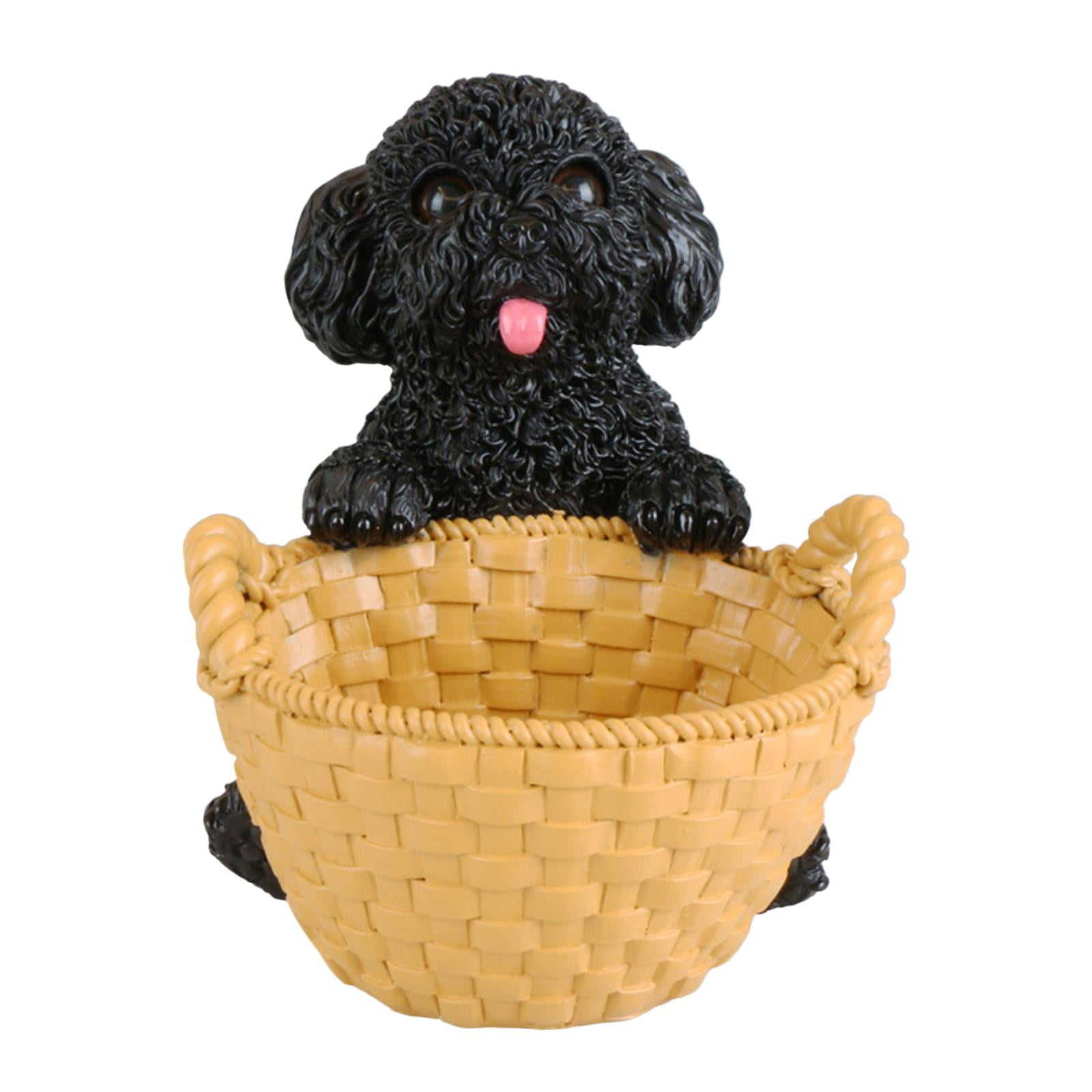 Dog Statue with Basket Cabinet Desk Durable Decorative Puppy Figurine ...