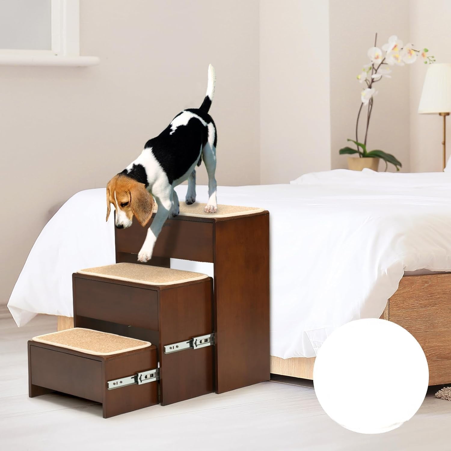 Dog Steps for Bed, 21 Inch Foldable Pet Stairs, Wooden Furniture Style ...