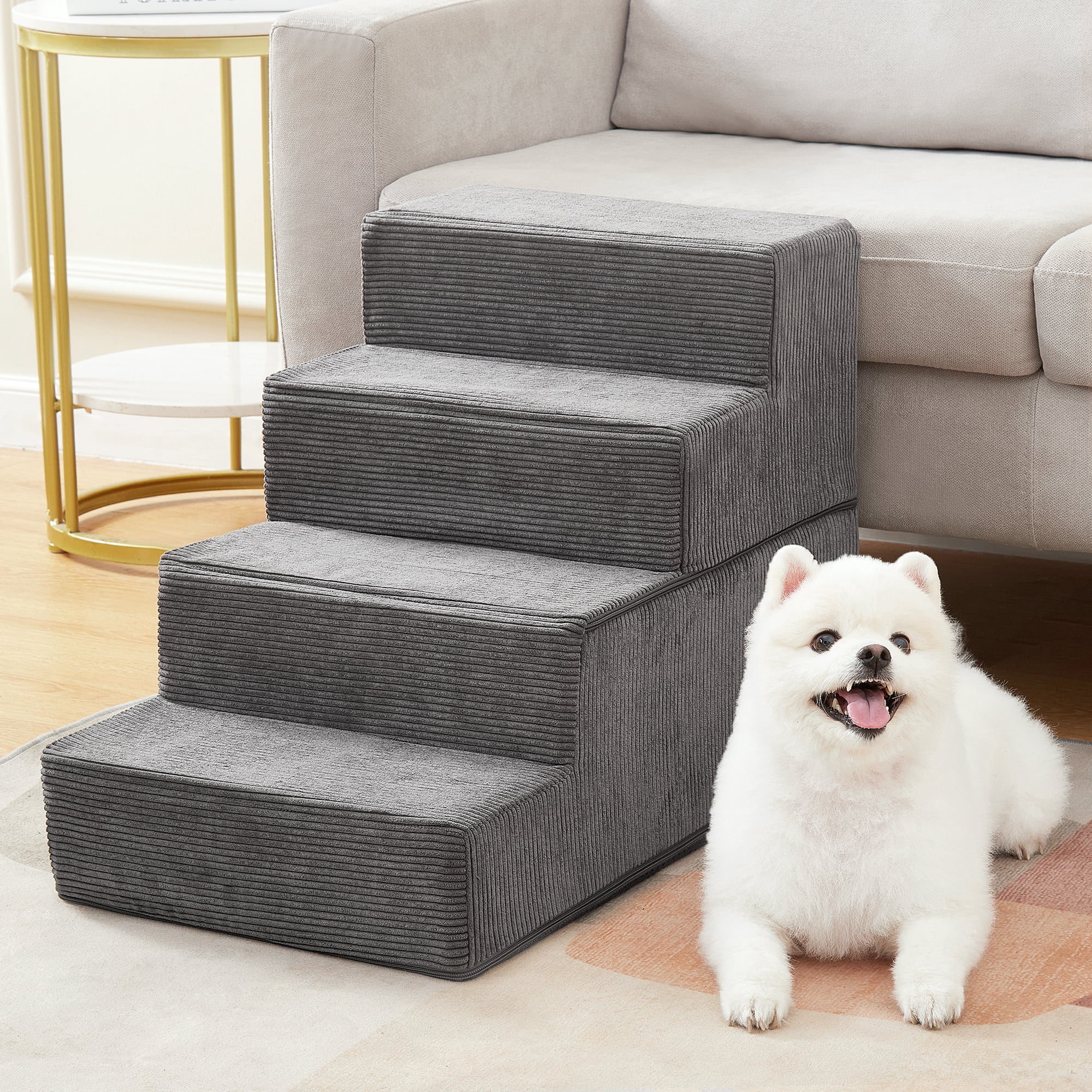 Buzio 4-Step Pet Stairs for Small/Medium Dogs & Cats, Foldable Ramp ...