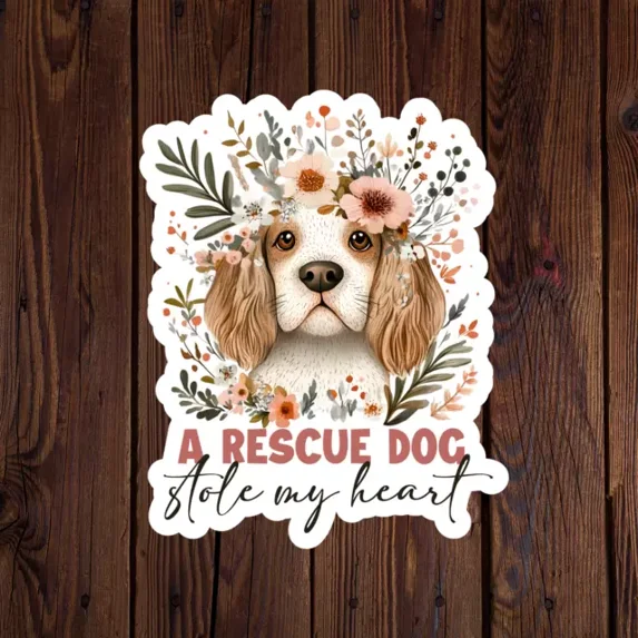 Dog Sticker A Rescue Dog Stole My Heart Puppy Mutt Flower Cute Sticker ...