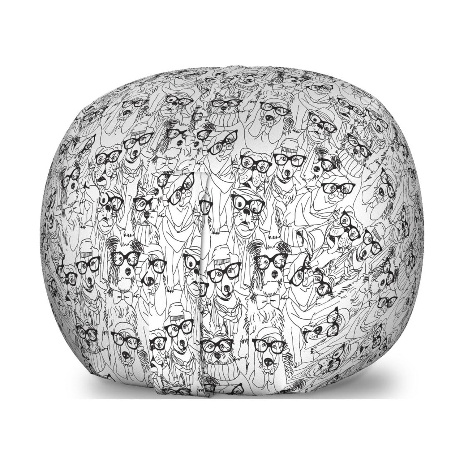 Dog Storage Toy Bag Chair, Monochrome Trace Sketch Pugs Bulldog Terrier ...