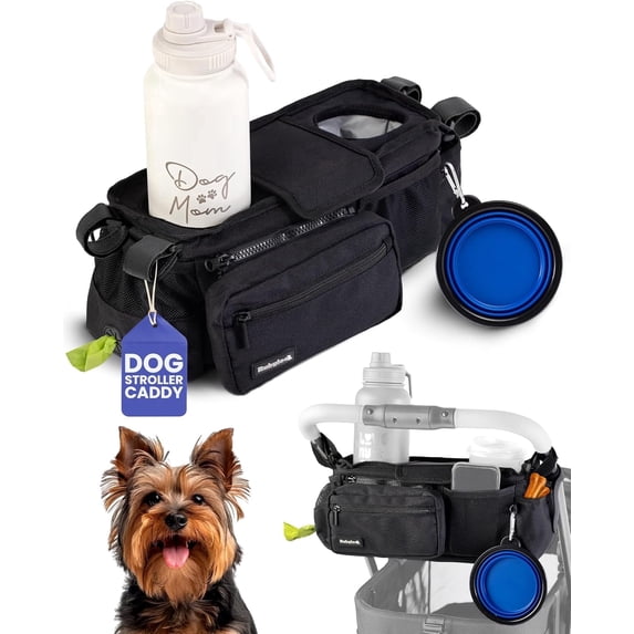 Dog Stroller Caddy Organizer with Poop Bag Dispenser, Treat Pocket ...