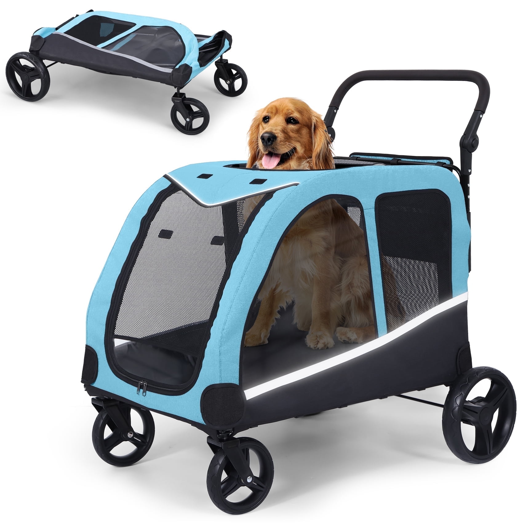 Foldable Dog Stroller for Large Dogs, Adjustable Handle, Extra Space ...