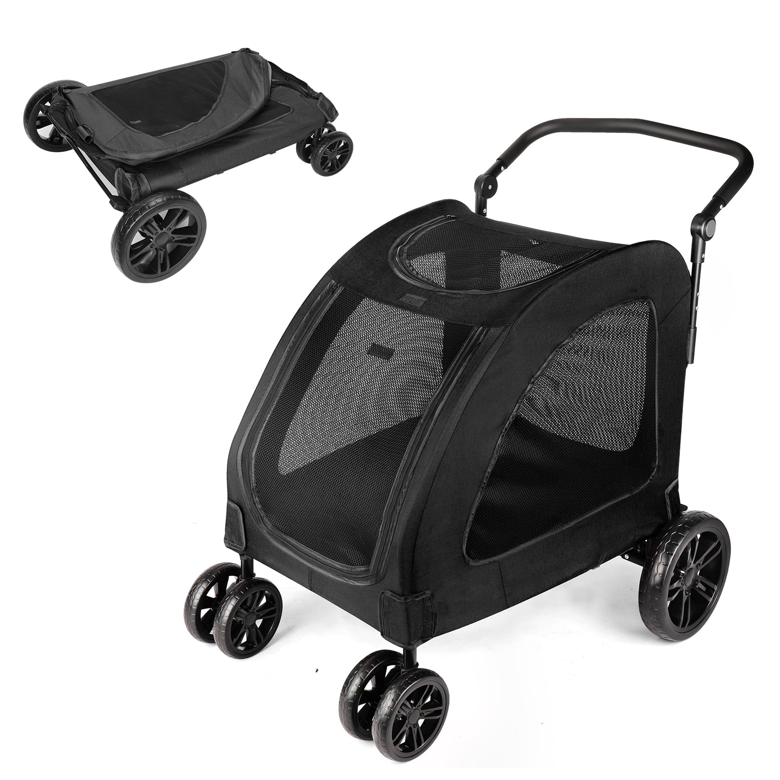 Dog Stroller Pet Jogger Wagon Foldable Cart with 4 Wheels, Adjustable ...