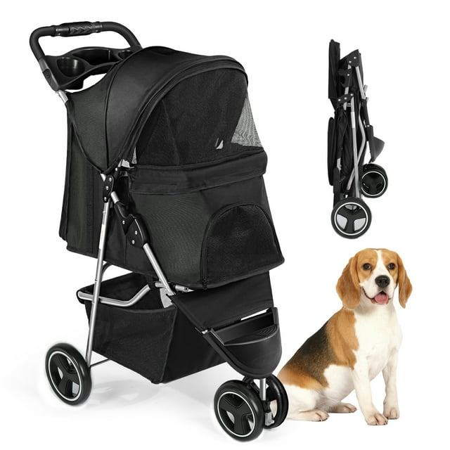 Dog Stroller, Wedyvko 3 Wheels Foldable Pet Strollers with Storage ...