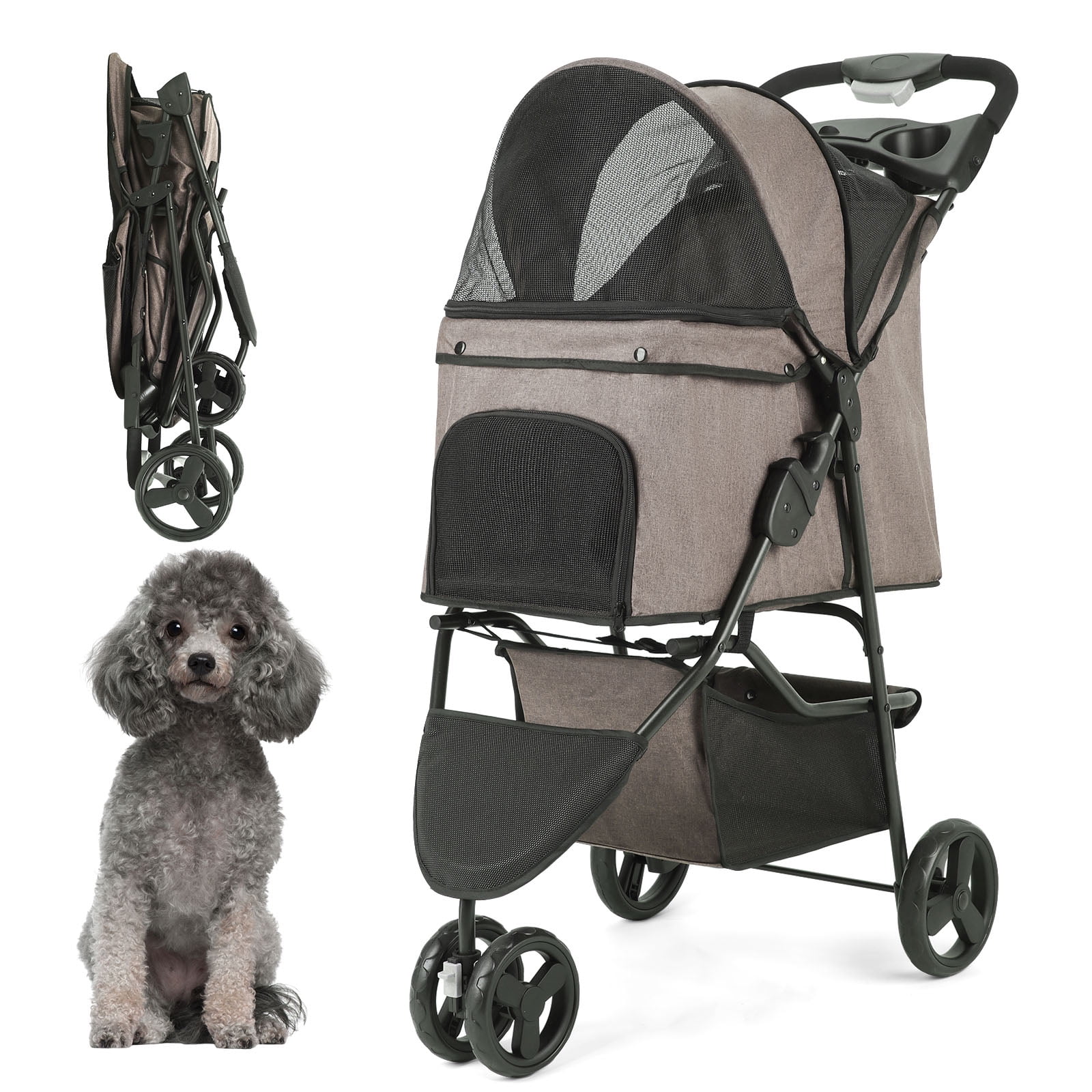 Dog Stroller, Wedyvko 3 Wheels Foldable Pet Strollers with Storage ...