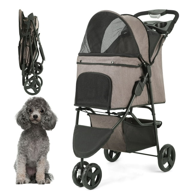 Dog Stroller, Wedyvko 3 Wheels Foldable Pet Strollers with Storage ...