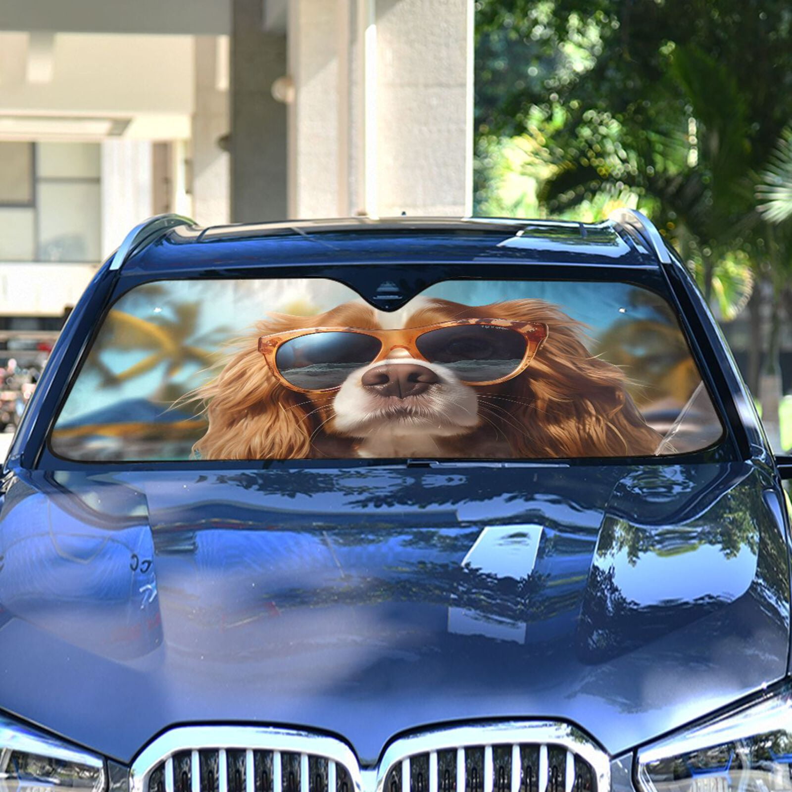 Dog Sunglasses Coconut Trees Sunlight Automotive Front Car Windshield ...