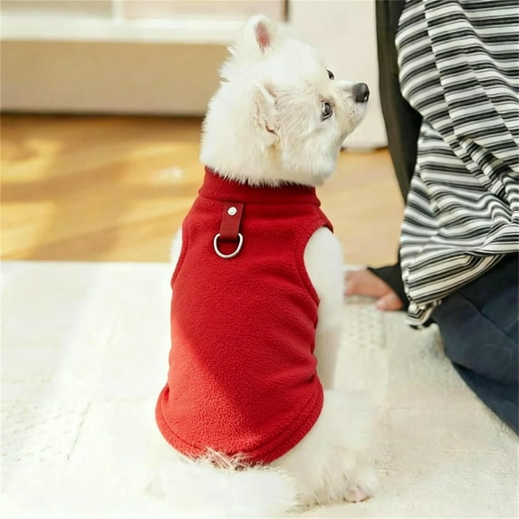 Dog Sweater Soft Fleece Vest with Leash Ring Plaid Warm Winter Pet ...