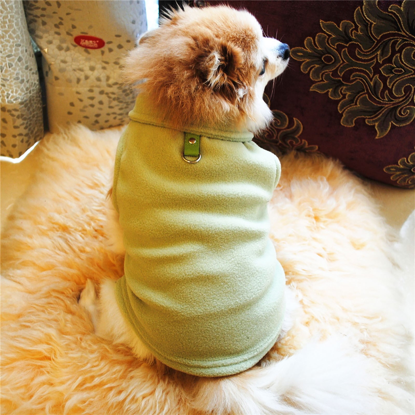 Dog Sweater Soft Fleece Vest with Leash Ring Plaid Warm Winter Pet ...