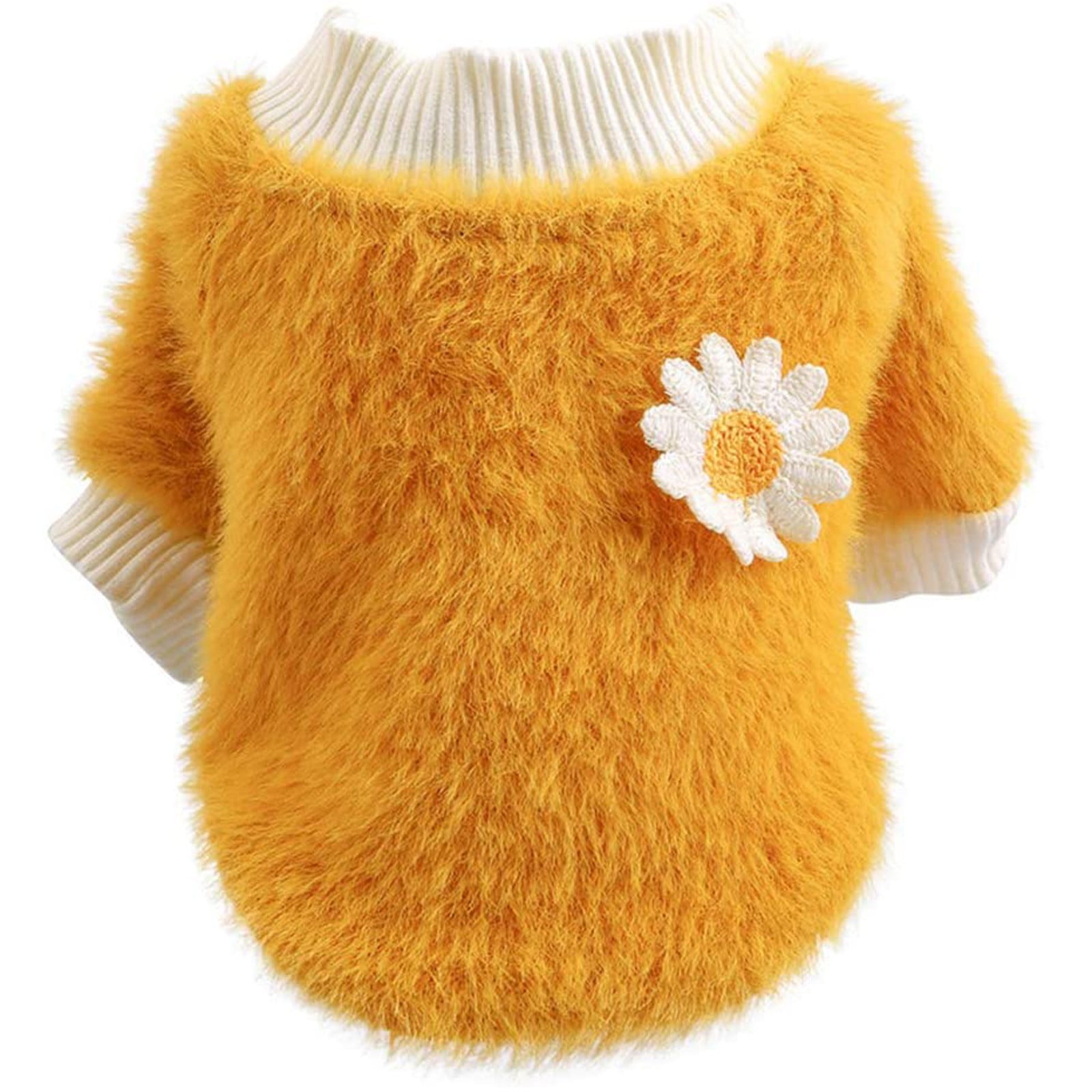 Dog Sweaters for Small Dogs Girl Daisy Style Plush Round Neck Flowers ...