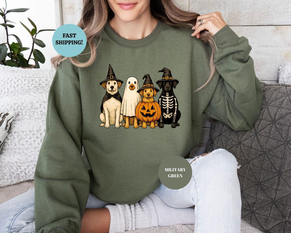 Dog Sweatshirt, Ghost Skeleton Dogs , Spooky Fall Pet Lover Sweater ...