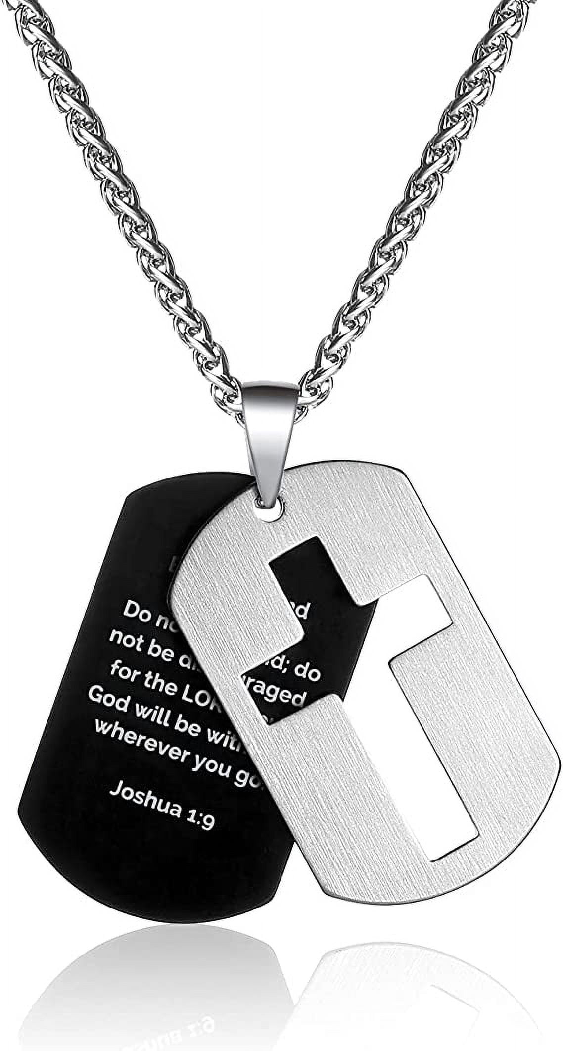 APSVO Stainless Steel Dog Tag Cross Necklace for Men with Bible Verse ...