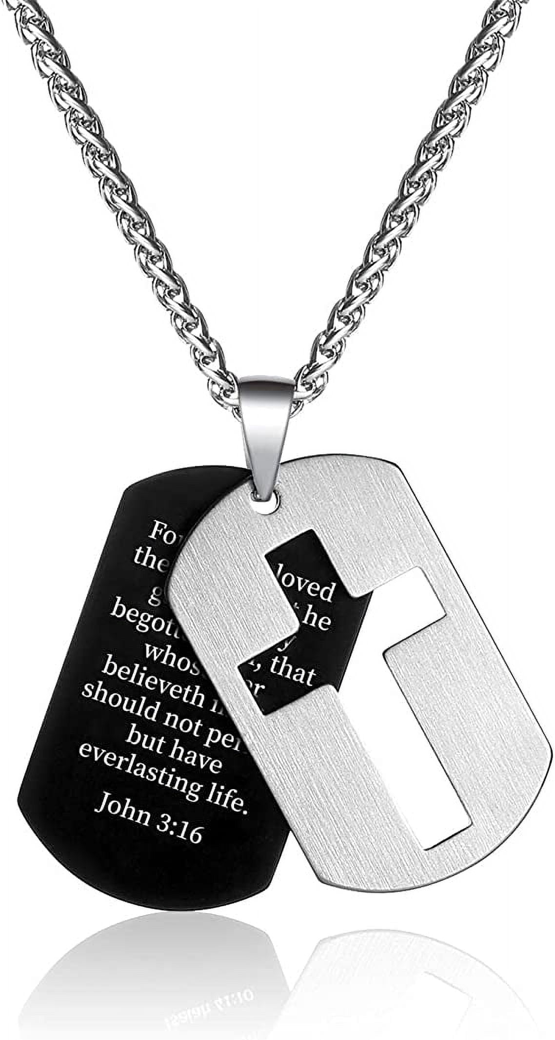 APSVO Stainless Steel Dog Tag Cross Necklace - Christian Jewelry, Bible ...