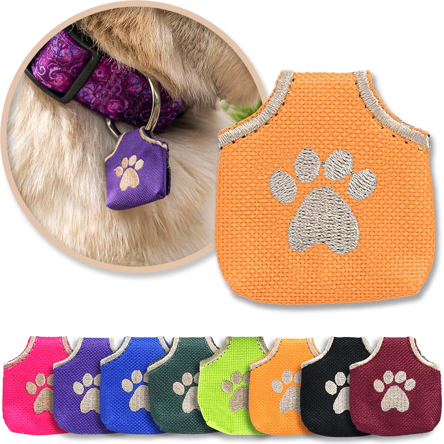 Dog Tag Silencer, Orange Pawprint - Quiet Noisy Pet Tags - Fits Up to ...