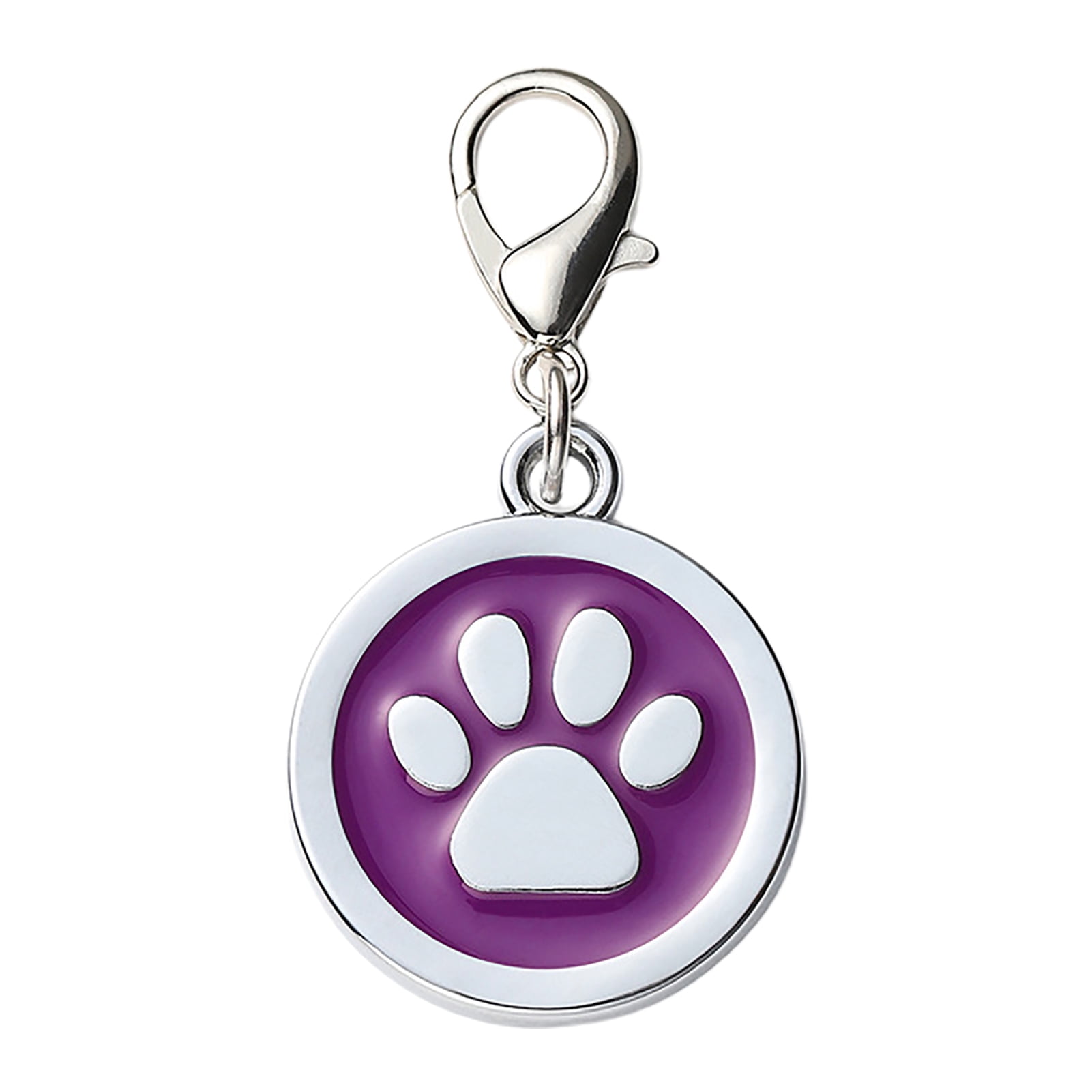 Dog Tag with Hanging Hook - Portable ID Tags - Dog Paw Pattern Round ...