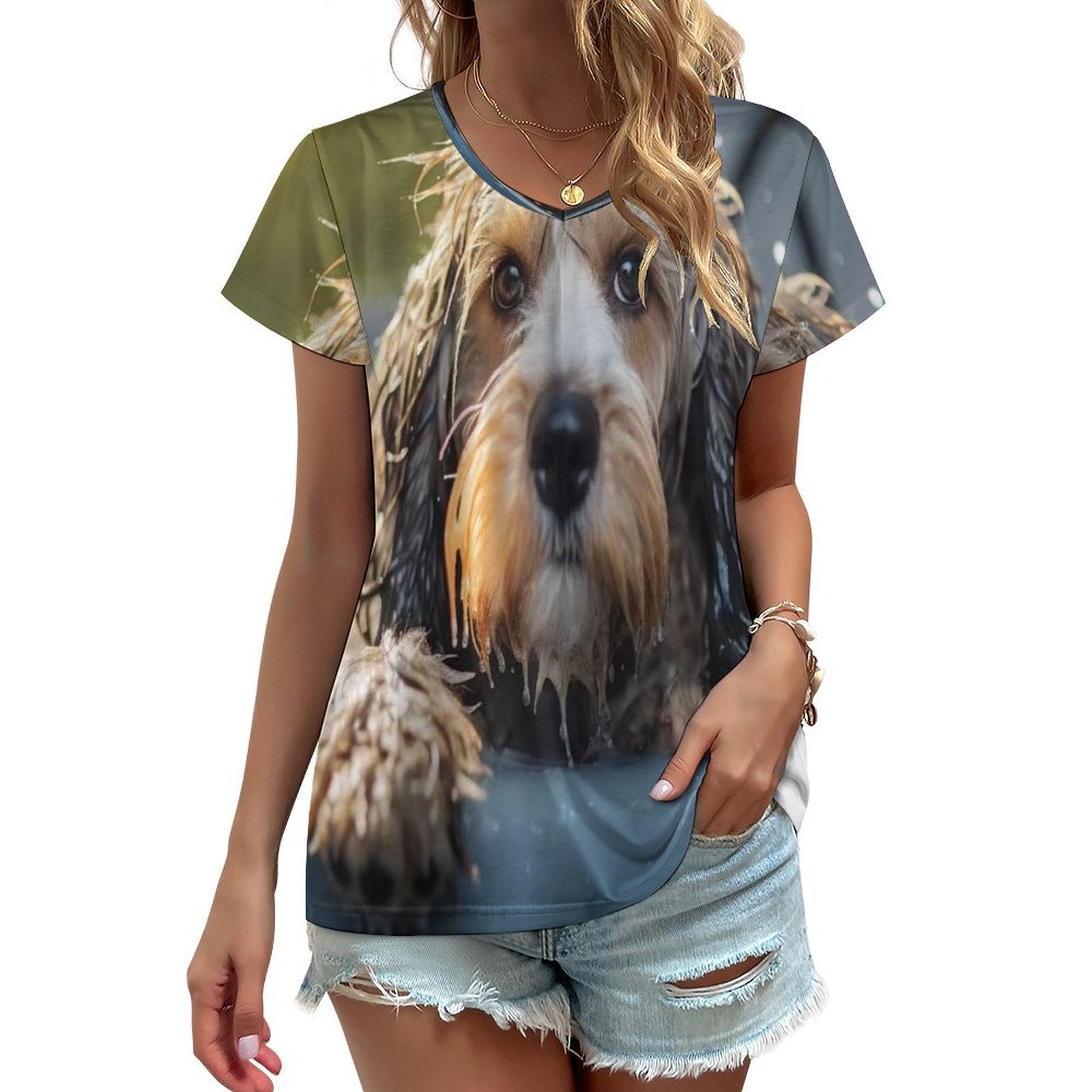 Dog Taking A Bath Women's Blouse Short Sleeve Women's Top T-Shirt ...