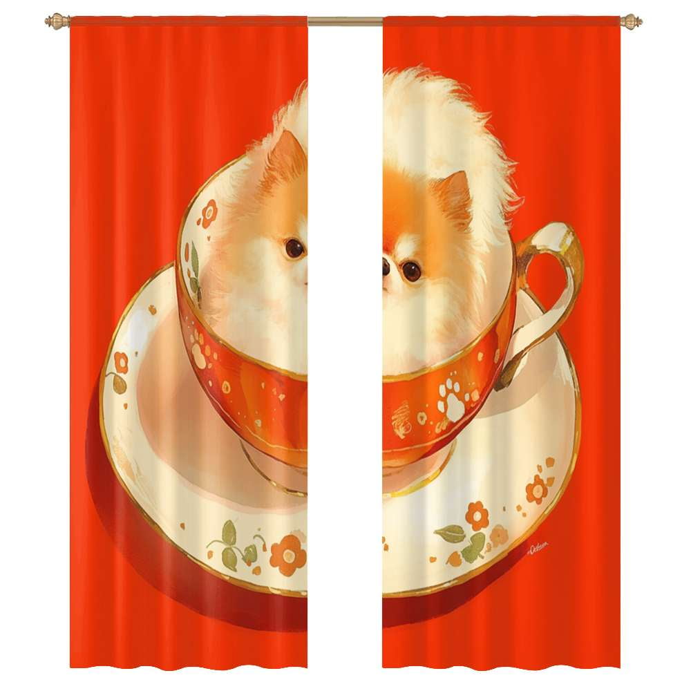Dog Tea Time Print Tulle Curtains For Living Room Chiffon Sheer Voile ...