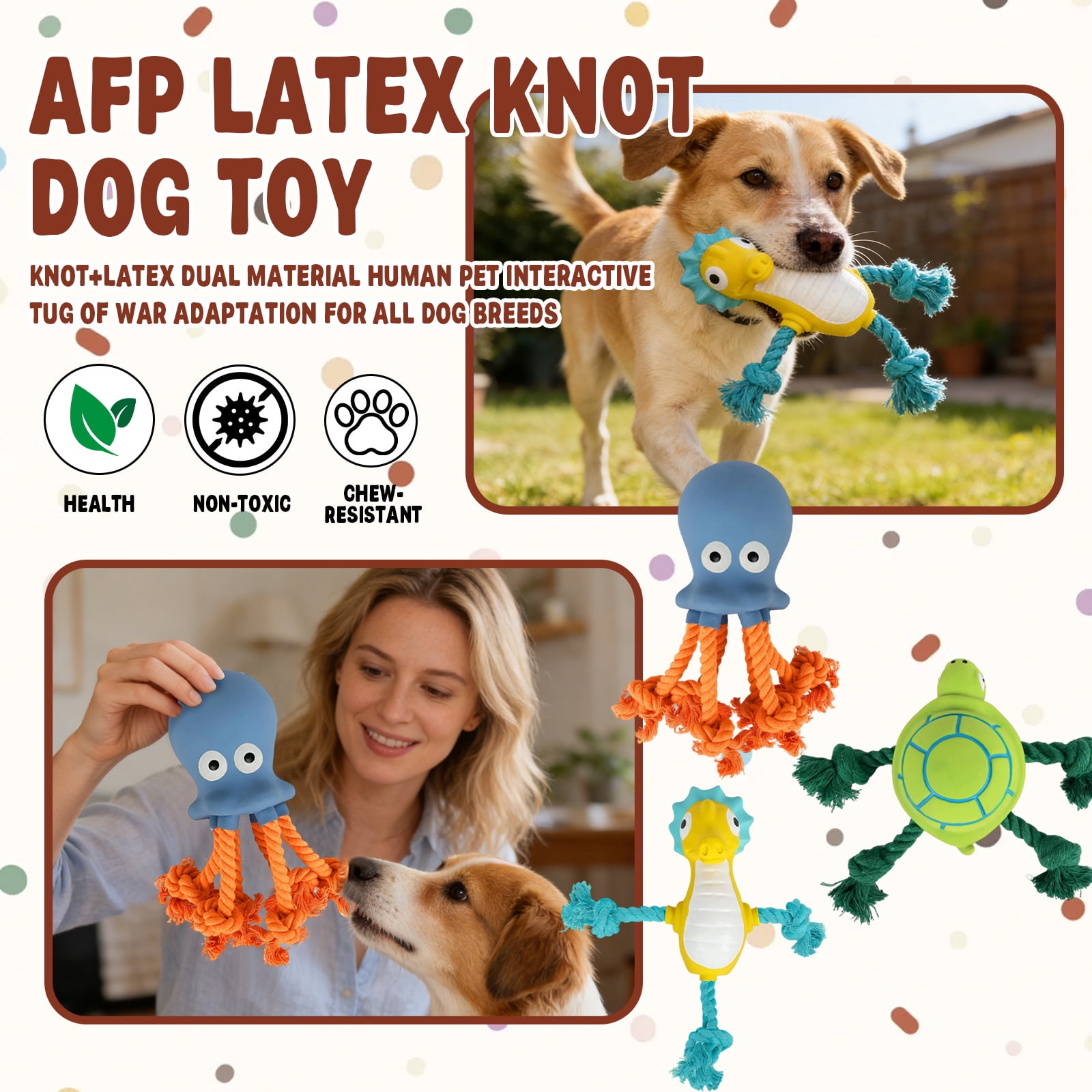 Dog Teething toys, Chew Proof Dog toy, Latex Rubber Head, Braided ...