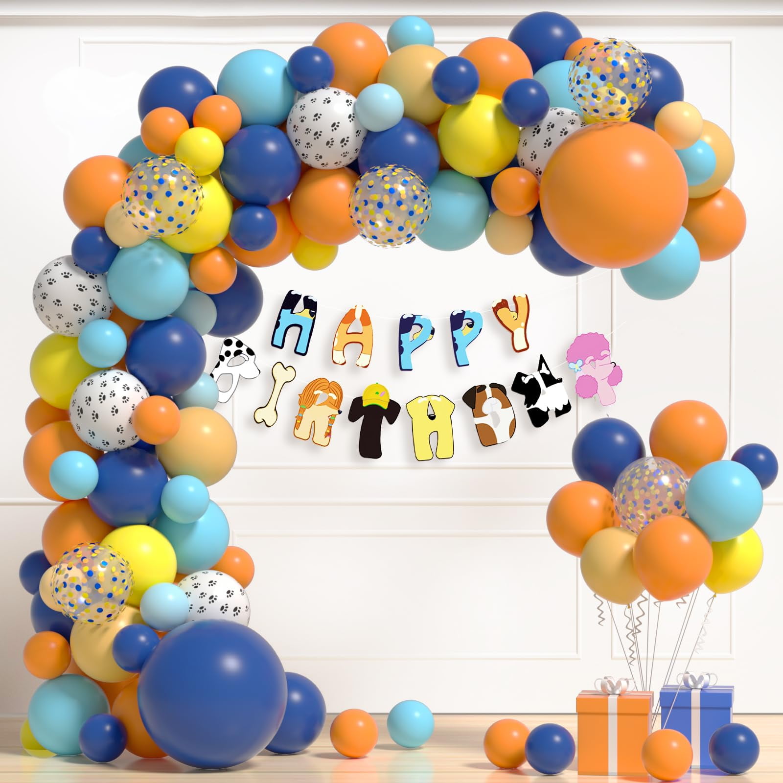 Dog Theme Blue Birthday Decorations Boy AFN1of Blush Blue Orange Dog Paw Balloons Arch it Blue ...