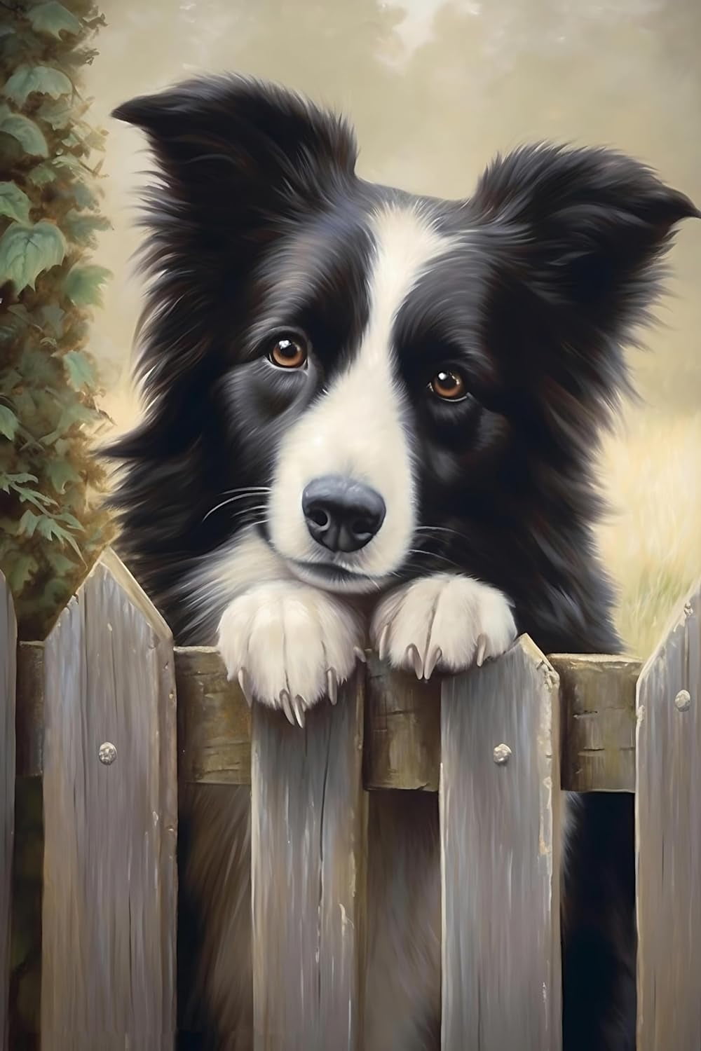Dog Theme - Border Collie on Fence - Modern Living Room Bedroom Wall ...