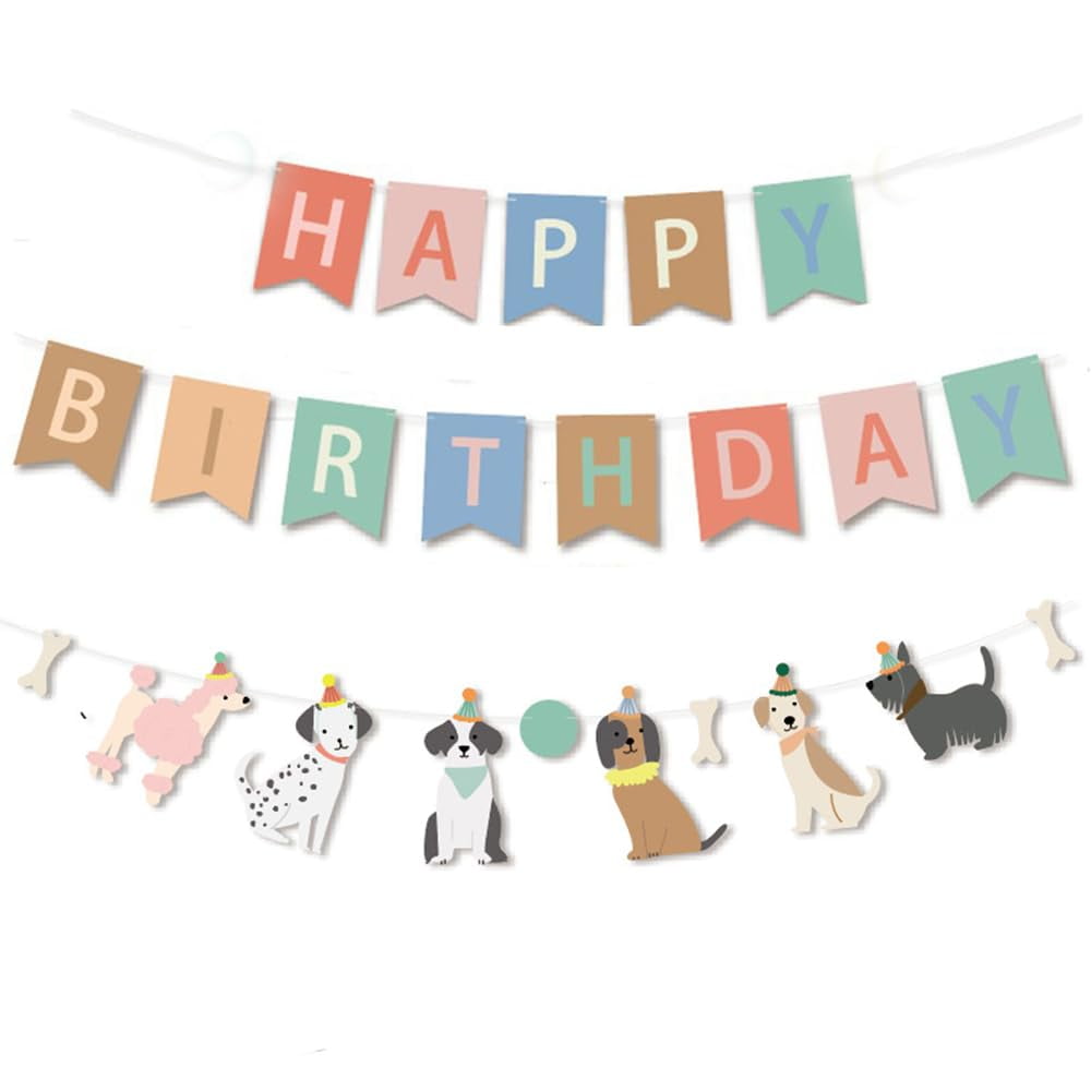 Dog Theme Happy Birthday Banner with AIS1 Cute Dog Banner, Bday Party ...