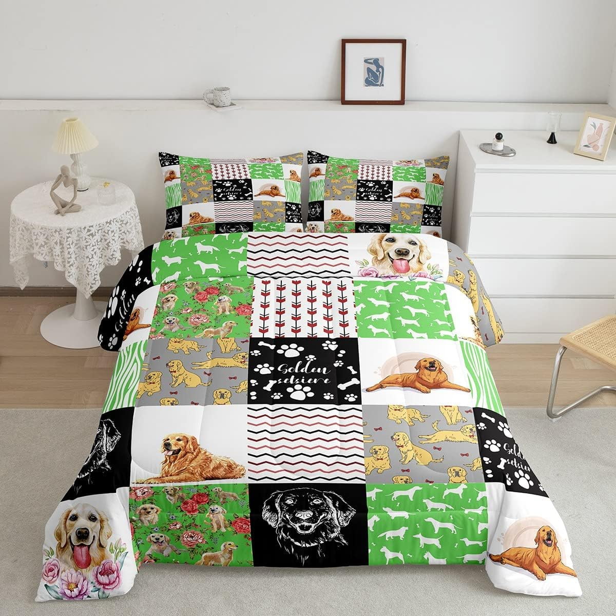 Dog Themed Comforter Queen Size,Golden Retriever Bedding Set for Teens ...