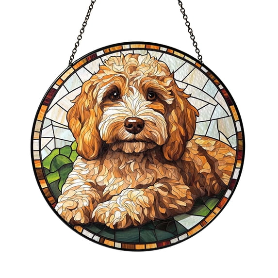 Dog Themed Glass Window Ornament, Decorative Light Catching Hanging Art ...