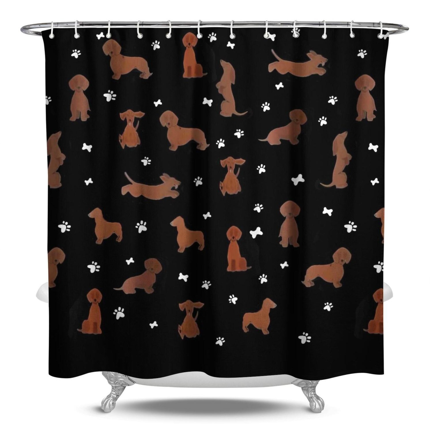 Dog-Themed Shower Drape - Whimsical Paw Print & Geometric Design ...