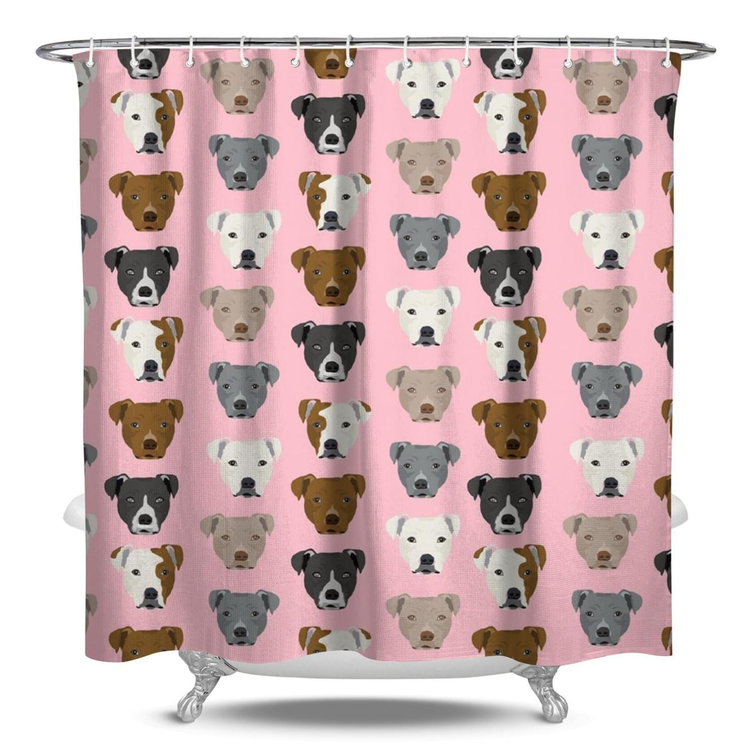 Dog-Themed Shower Drape - Whimsical Paw Print & Geometric Design ...