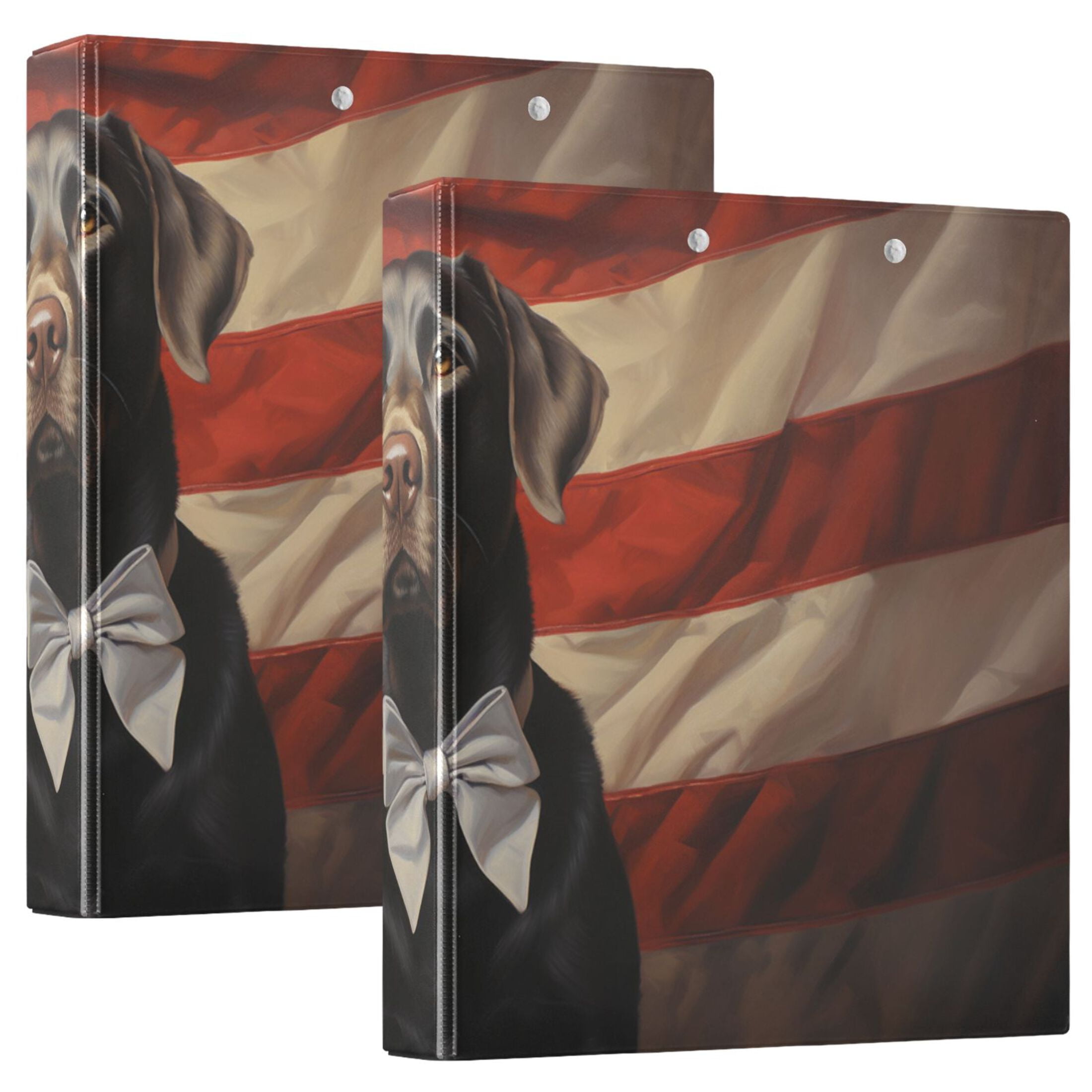 Dog Tie American Flag 3 Ring Binders 1.5 inch Hardcover File Folders with Interior Pockets A4 ...