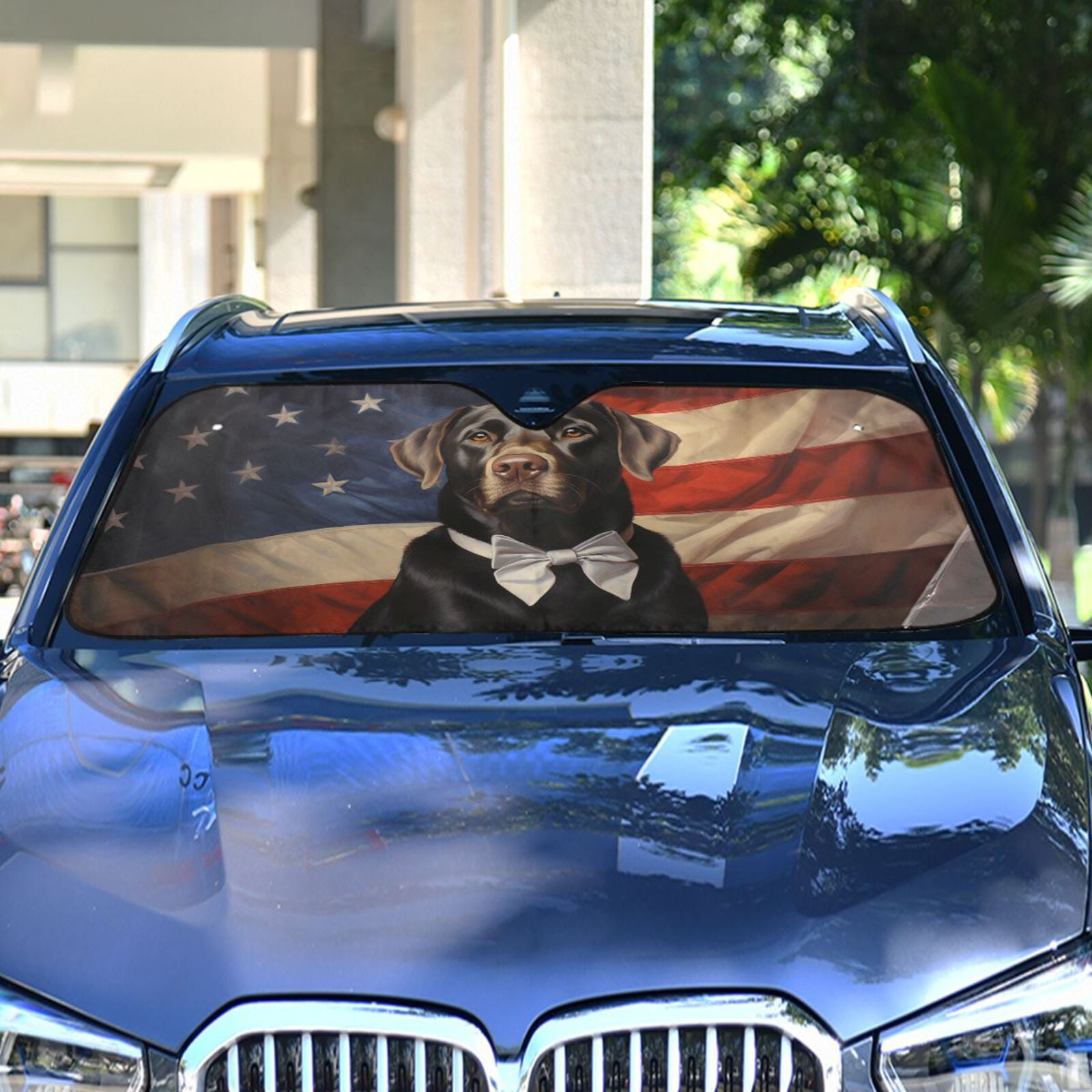 Dog Tie American Flag Automotive Front Car Windshield Sun Shade ...