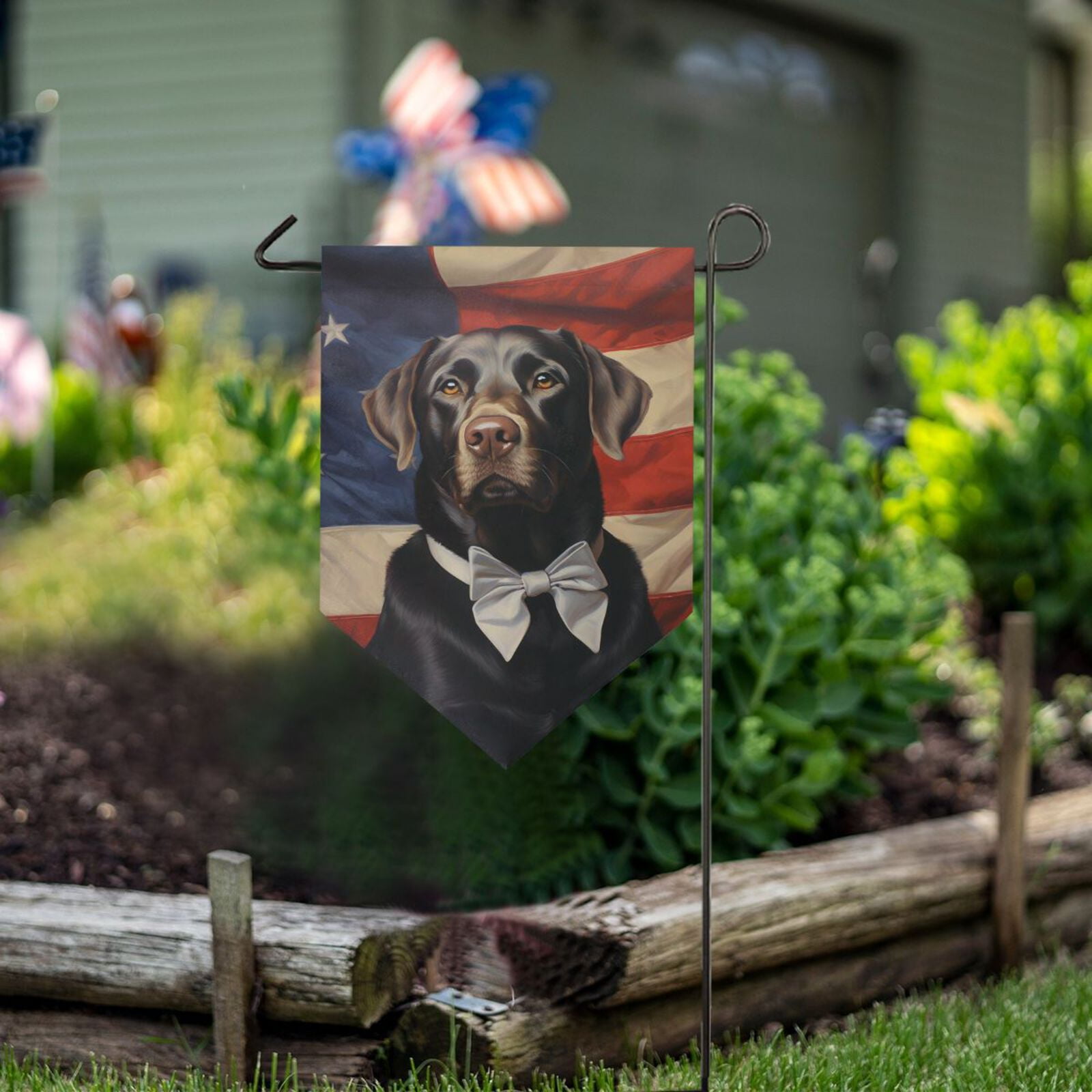Dog Tie American Flag Garden Flag 18" x 12.5" Double Sided Yard Lawn ...
