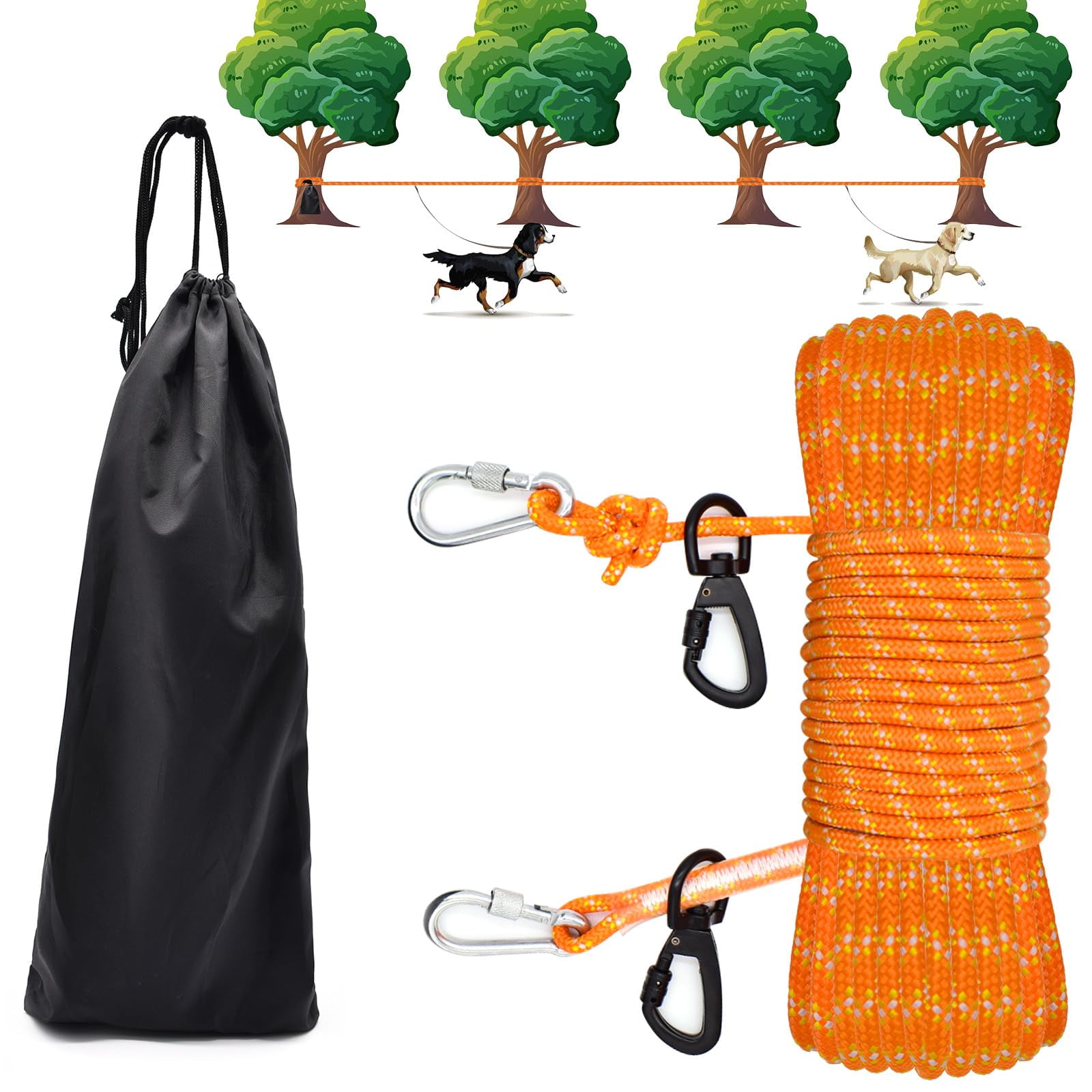 Dog Tie Out Cable for Camping, 100ft Reflective Overhead Trolley System ...