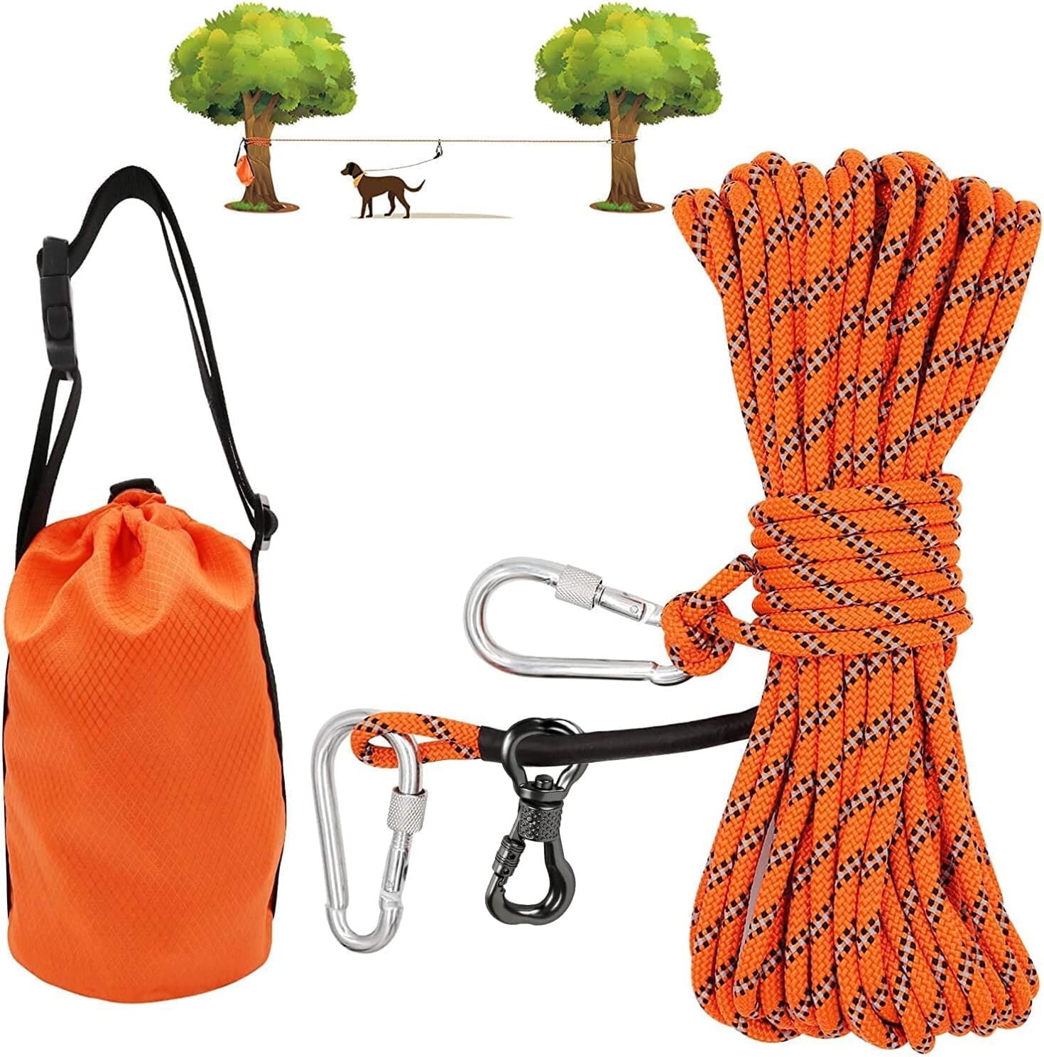 Dog Tie Out Cable for Camping, 50ft Portable Overhead Trolley System ...