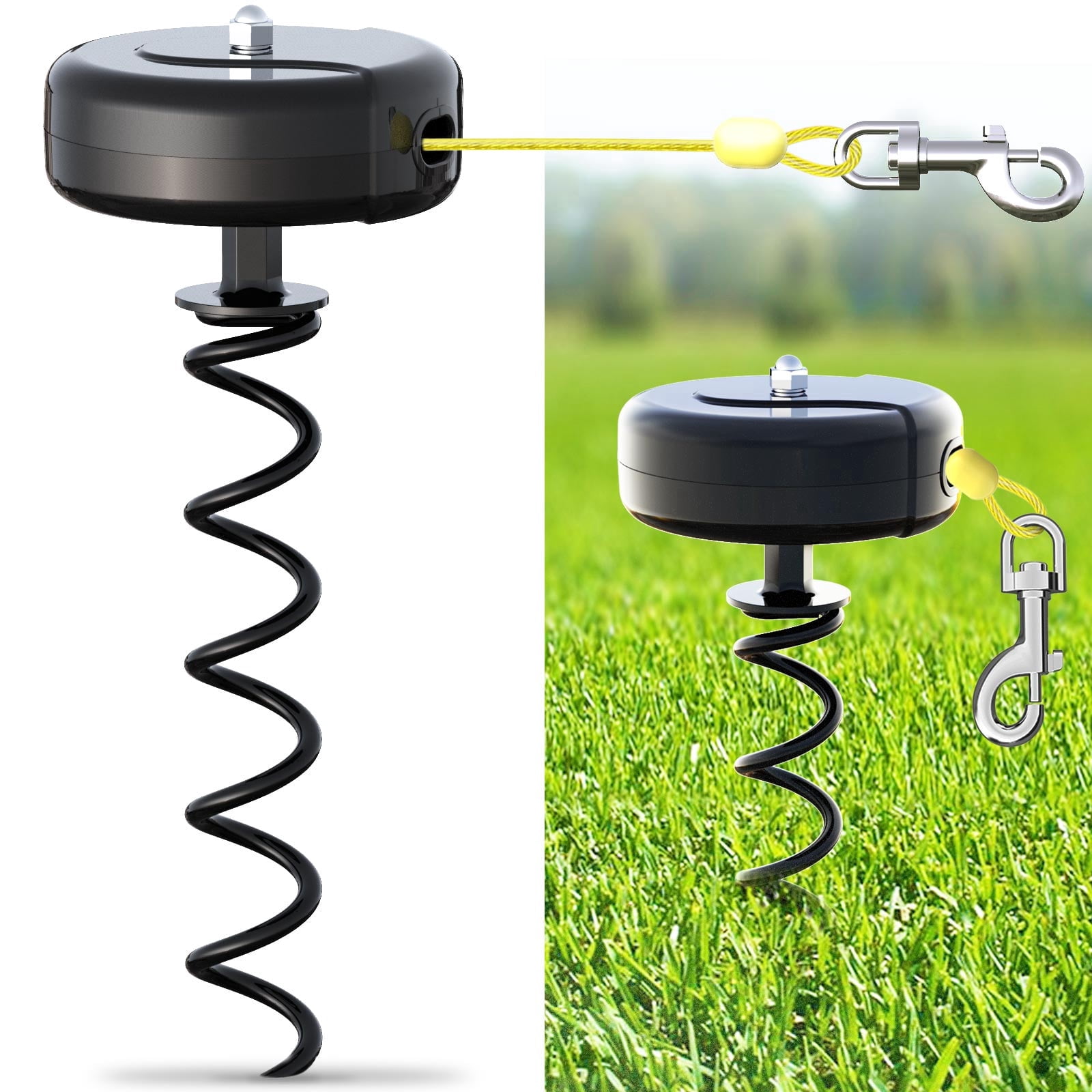 Dog Tie Out Cable & Spiral Stake 30ft, 360° No Tangle, Heavy Duty, for ...