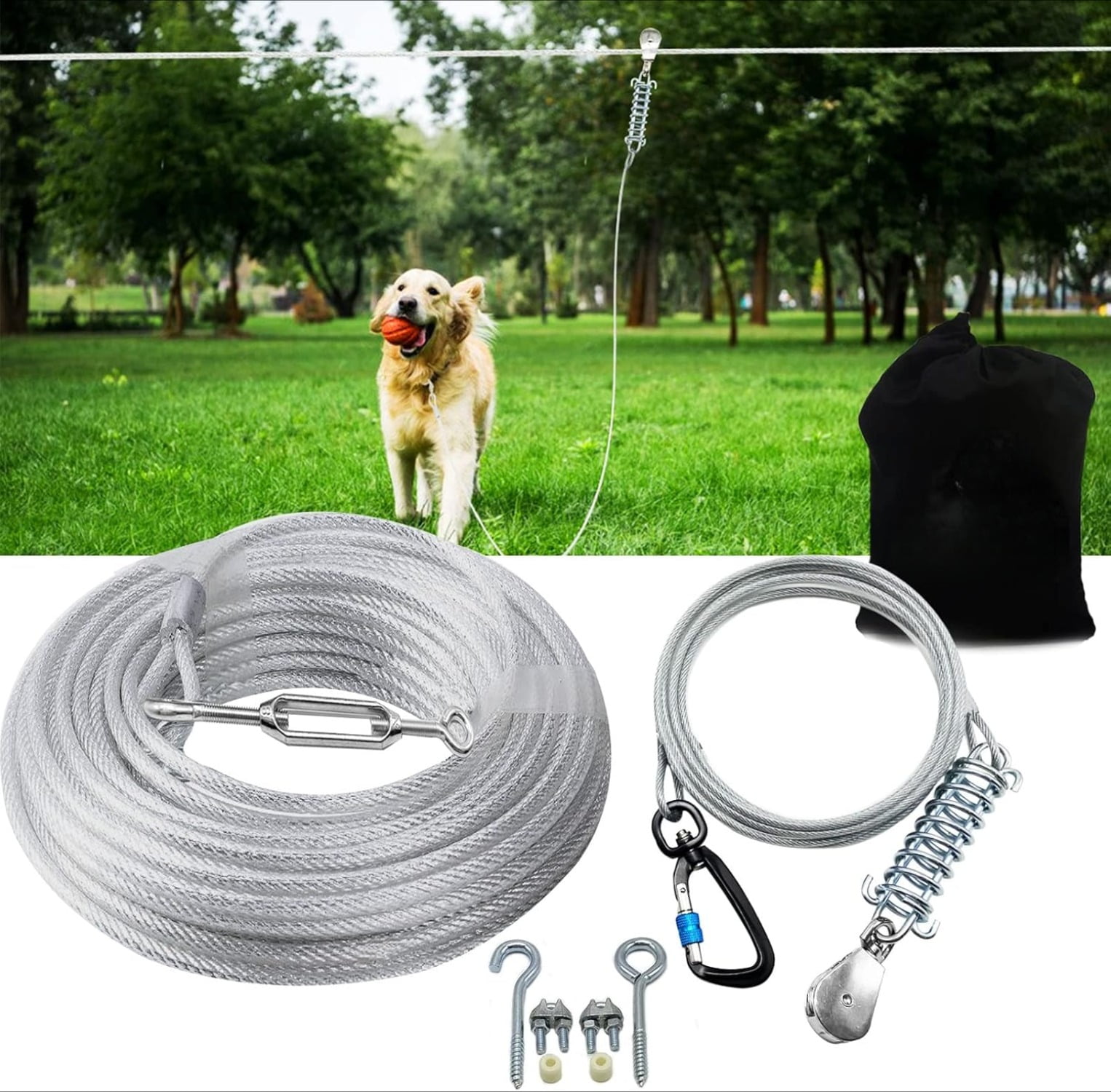 Dog Tie Out Runner,Trolley System for Large Dogs, Dog Zipline Aerial ...