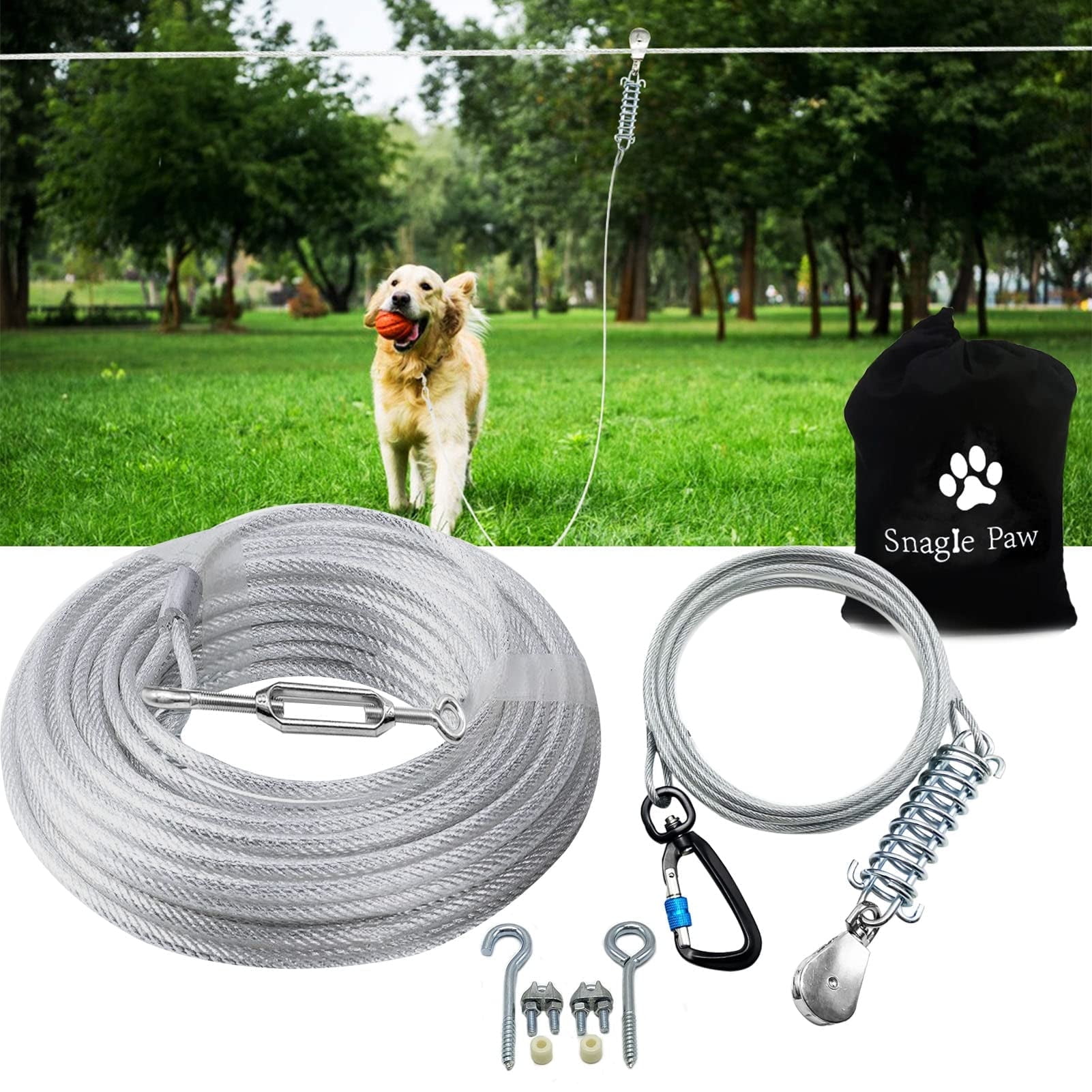 Dog Tie Out Runner for Yard, Trolley System for Large Dogs with 10ft ...